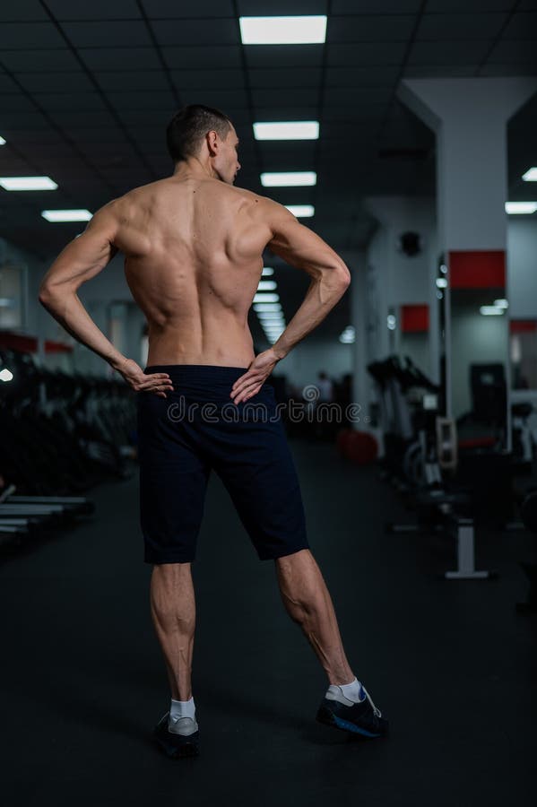 Back View of Shirtless Man with Sculpted Body in Gym. Stock Photo ...