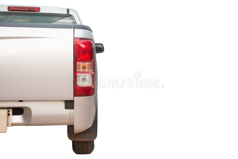 Back View Silver Pick Up Truck Isolated on White Background with ...