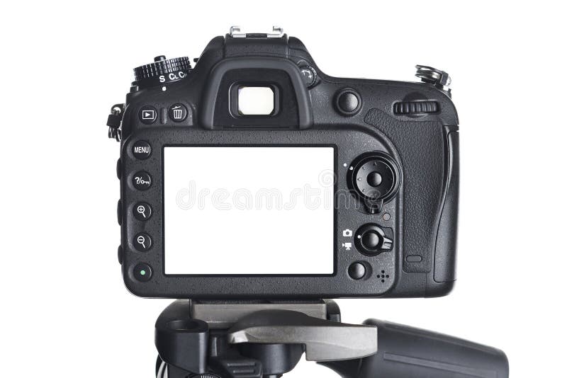 Back View SLR Camera on Tripod Isolated White Stock Photo - Image of ...