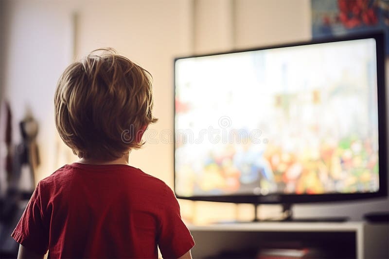 Back View of Small Child Watching TV Stock Illustration - Illustration ...
