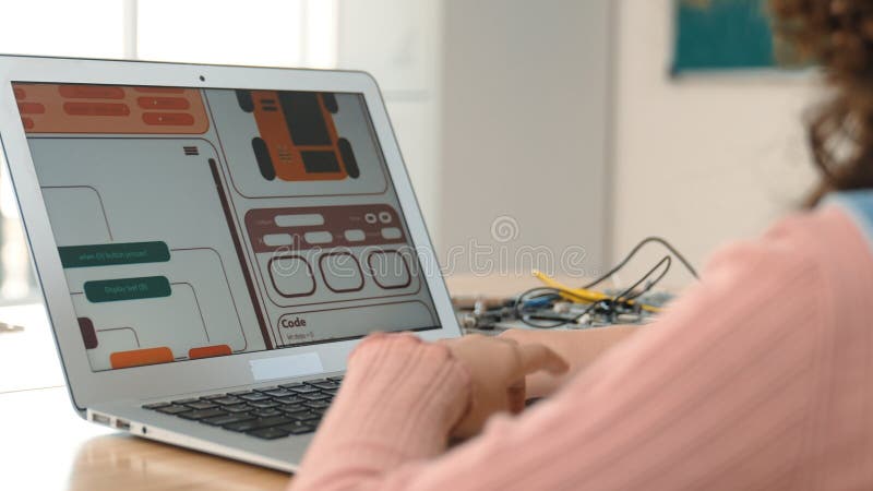 Back View of Smart American Girl Coding Engineering Prompt at Class ...