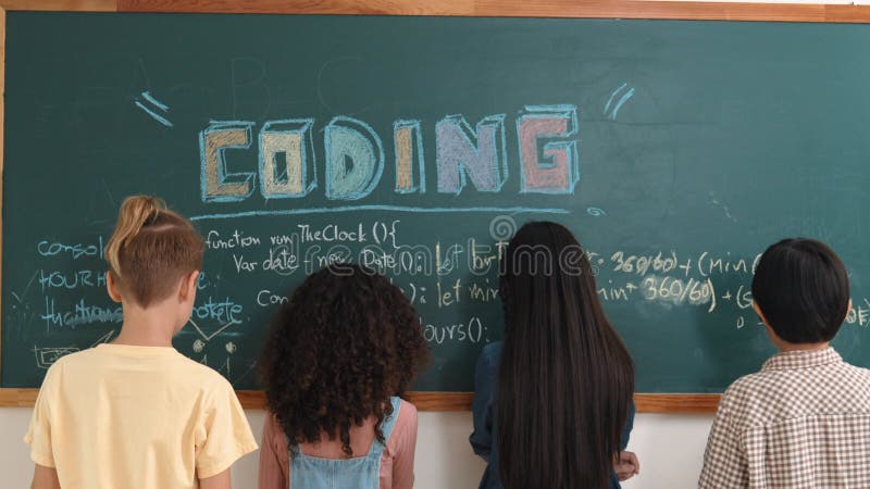 Back View of Smart Student Writing Coding Engineering Prompt at Board ...