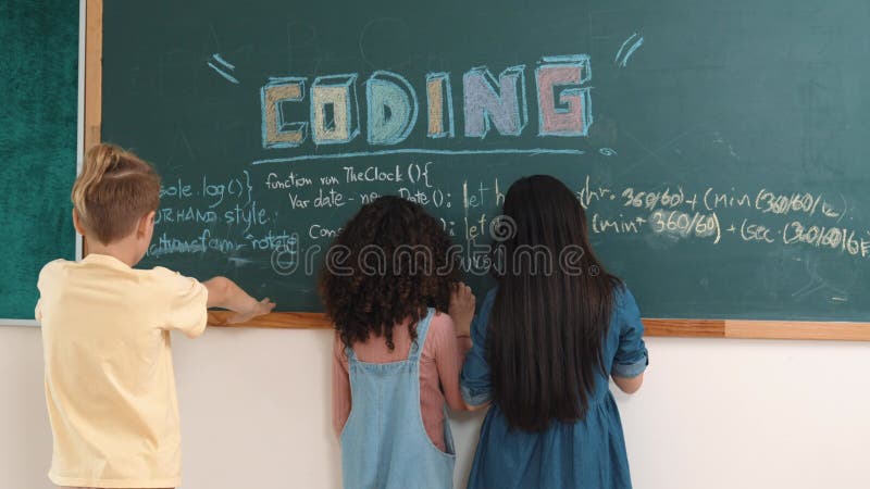 Back View of Smart Student Writing Coding Engineering Prompt at Board ...