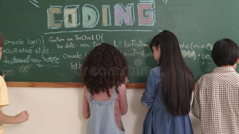 Back View of Smart Student Writing Coding Engineering Prompt at Board ...