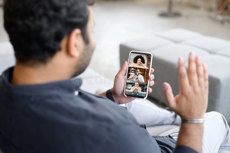 Multiethnic Guy is Using Smartphone for Video Call Stock Photo - Image ...