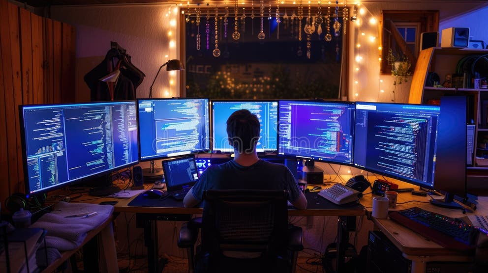 Back View of Software Developer Coding Program or Engineering Prompt. AIG42. Stock Image - Image ...