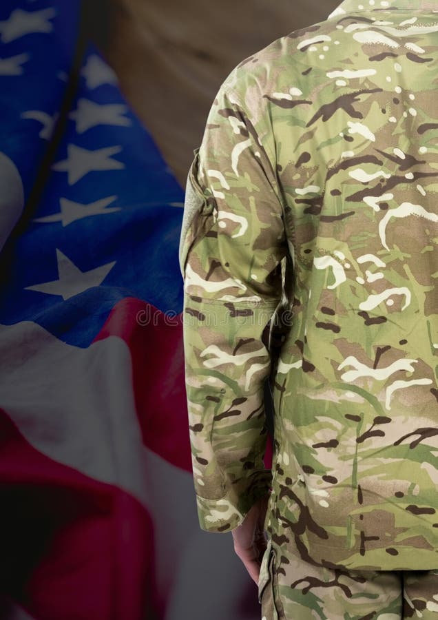 BAck View of Soldier in Front of American Flag Stock Photo - Image of ...