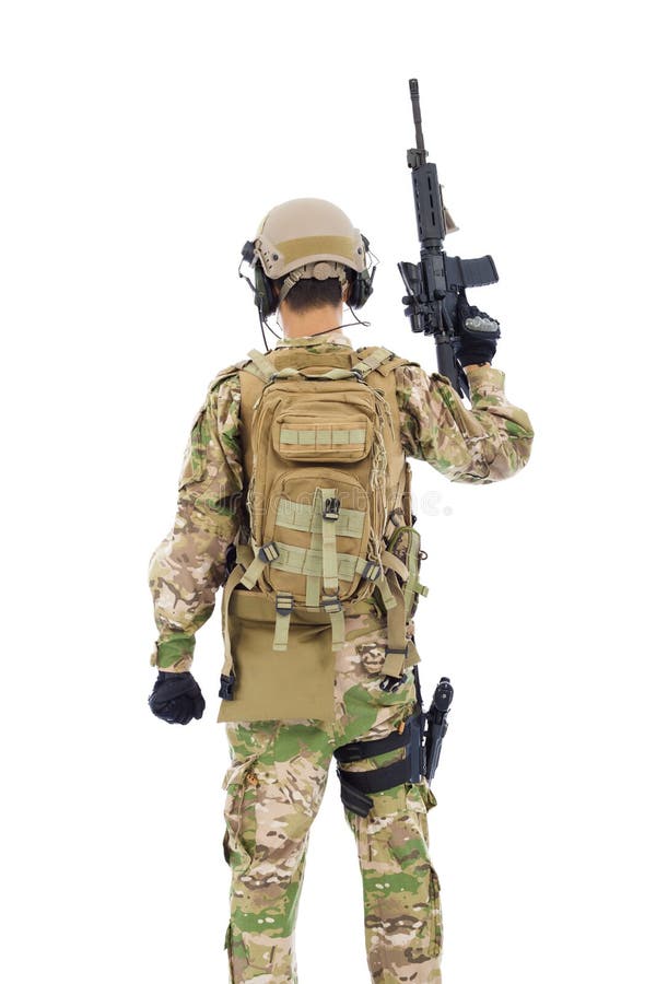 Back View of Soldier with Rifle or Sniper Stock Image - Image of ...
