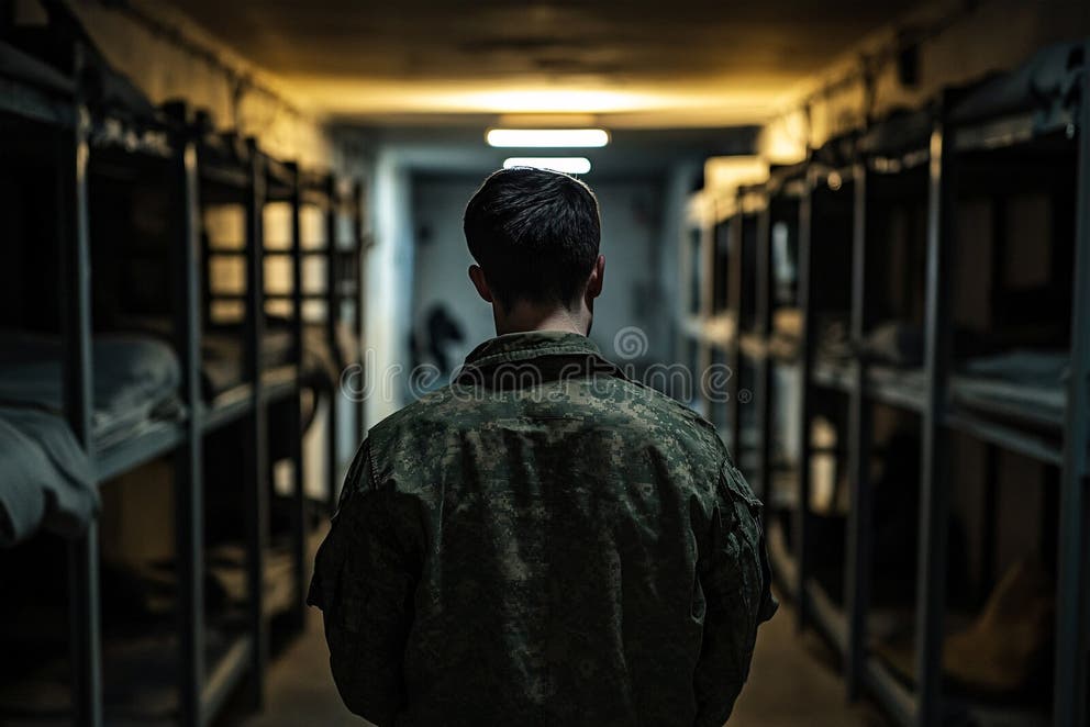 Back View of Soldier in Uniform Inside Barracks Stock Illustration ...