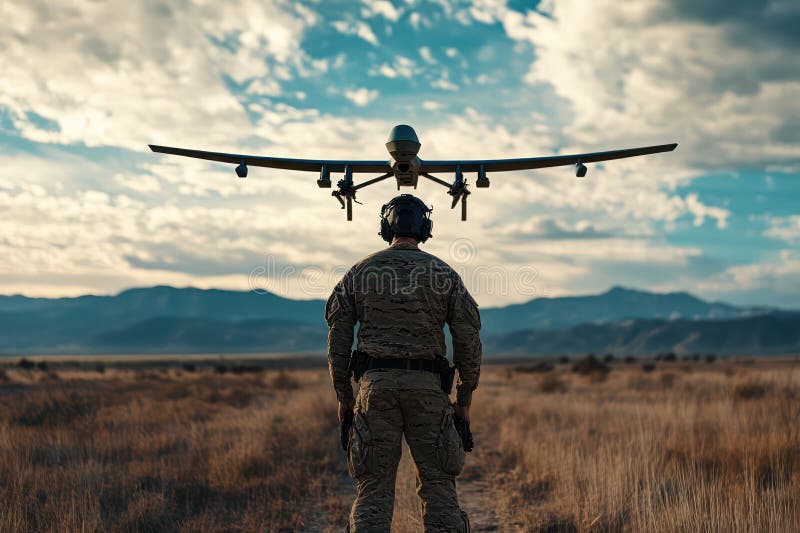 Soldier Controls Combat Drone in Field Operation Stock Photo - Image of ...