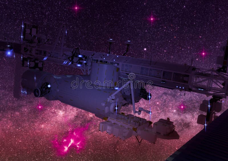 Back View of Sci-fi Spaceship in the Outer Space. Stock Illustration ...