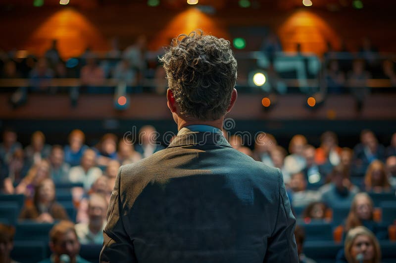 Back View of a Speaker at a Business Conference, with the Audience in ...