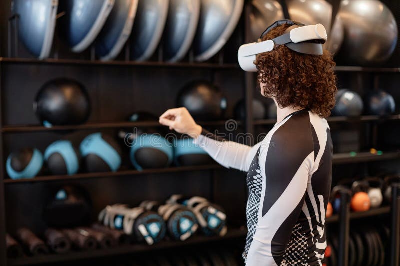 Back View of Man Using VR in Gym Stock Photo - Image of experience ...