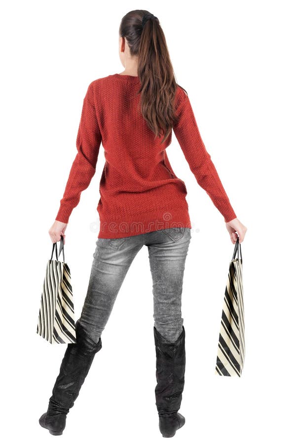 Back View of Standing Young Beautiful Woman. Stock Image - Image of ...