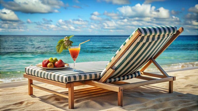 Back View Striped Beach Bed Special Cocktail Set,on the Side Table ...