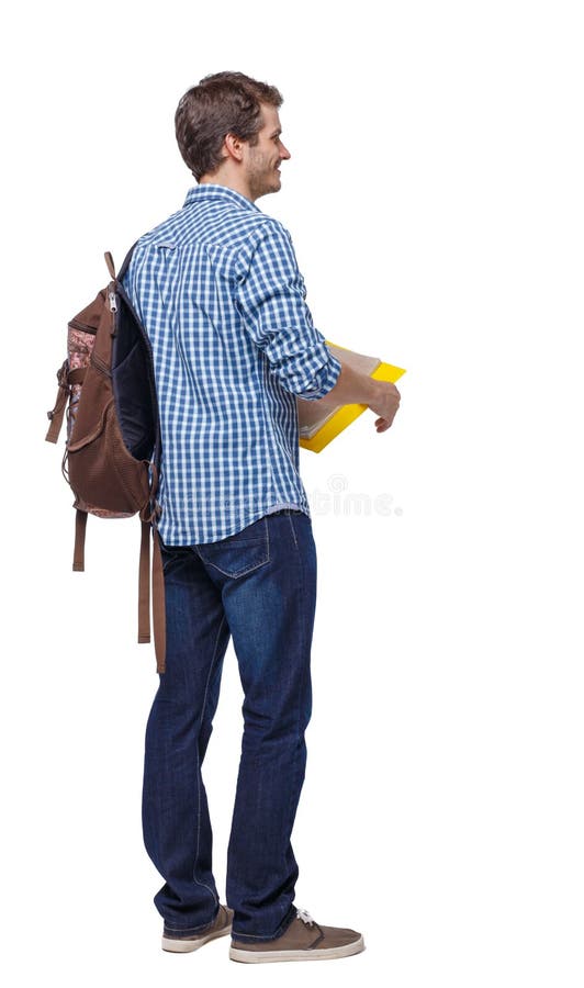 Back View of a Student . the Guy with the Backpack and Textbooks Stock ...