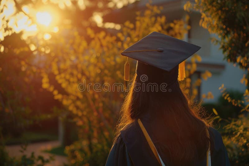Back View of Student, Wearing a Graduation Cap during College or ...