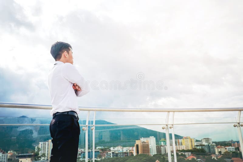 Back View of Success Business Man Looking View the City Stock Photo ...