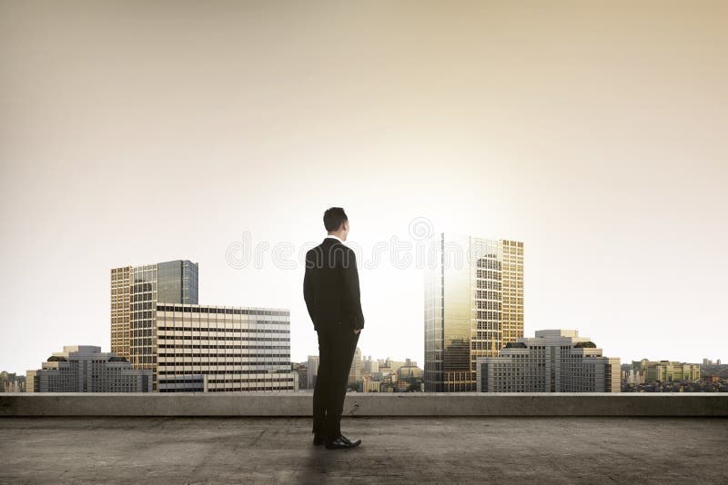 Back View of Successful Manager Looking the City Stock Image - Image of ...
