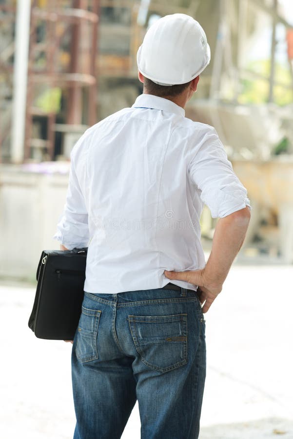 Back View Successful Manager Looking Construction Site Stock Photo ...