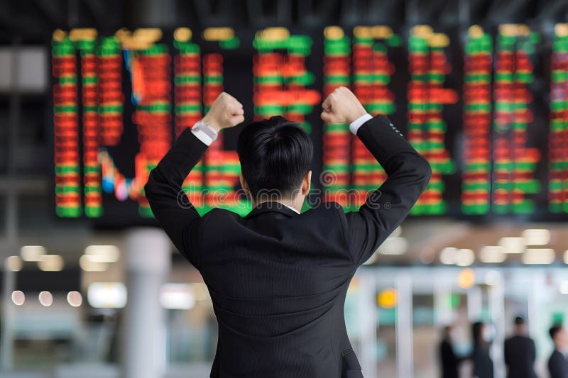 Back View of Successful Trader in Front of Stock Market Board Stock ...