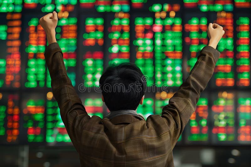 Back View of Successful Trader in Front of Stock Market Board Stock ...