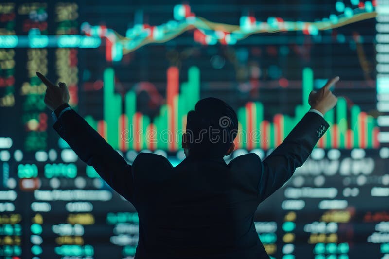 Back View of Successful Trader in Front of Stock Market Board Stock ...