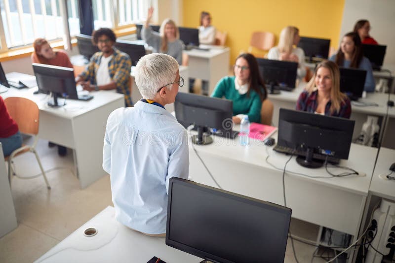 Back View of Teacher in the Classrom Stock Image - Image of friendship ...