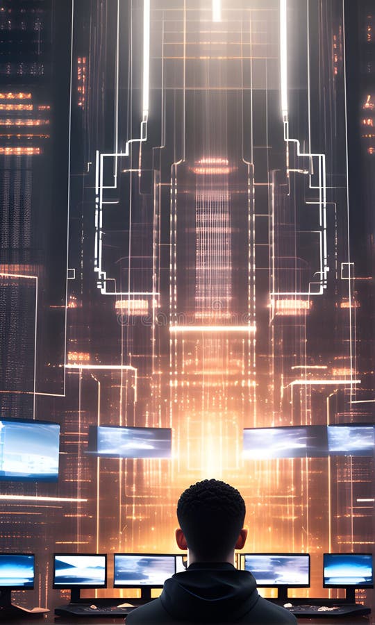 Back View of Teenage Hacker Working in Computer Stock Photo - Image of ...