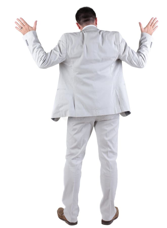 Back View of Thinking Young Business Man in White Suit. Stock Photo ...