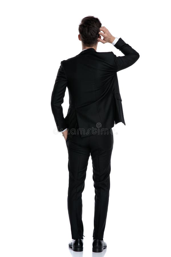 Back View Of Thinking Young Business Man In White Suit. Stock Image ...