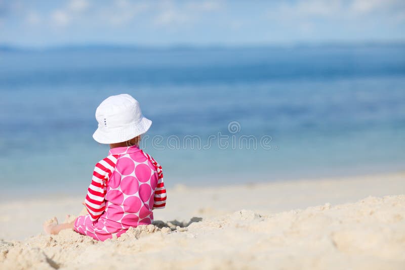 Back View of Toddler Girl on Beach Stock Photo - Image of summer ...