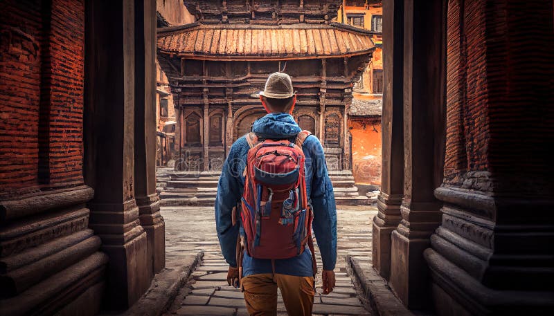 Back View of a Tourist in Nepal, AI Generative Stock Illustration ...