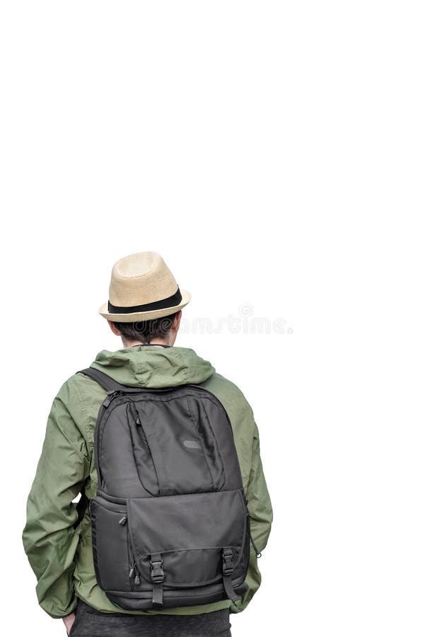 Back View of Traveler Man with a Backpack on a White Background. Stock ...