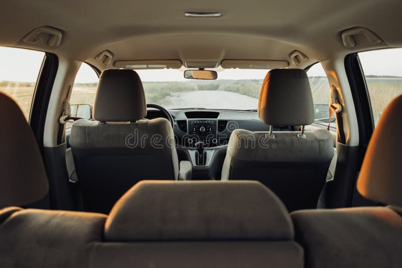 Back View from the Trunk of Interior of Modern SUV Car Stock Image ...