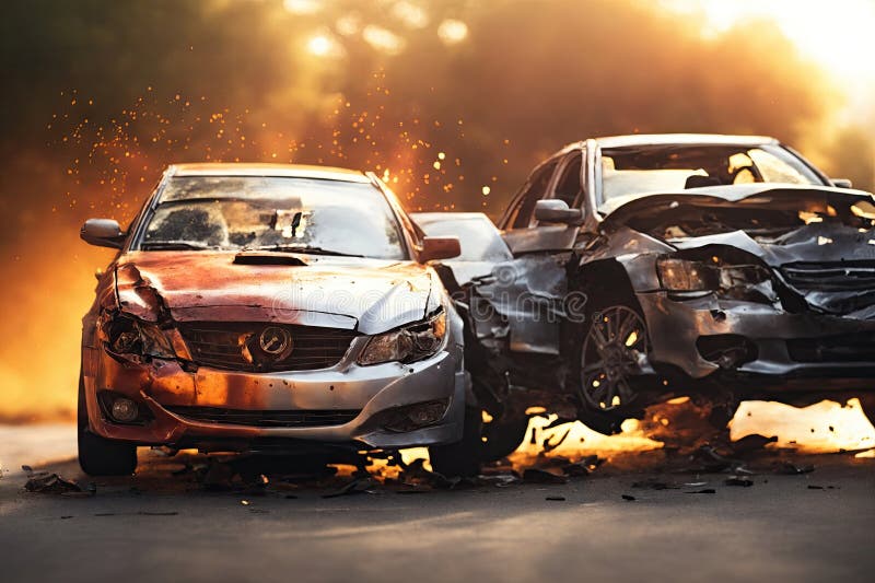 Back View Two Cars Accident Violently Facing Each Other. Ai Generative ...