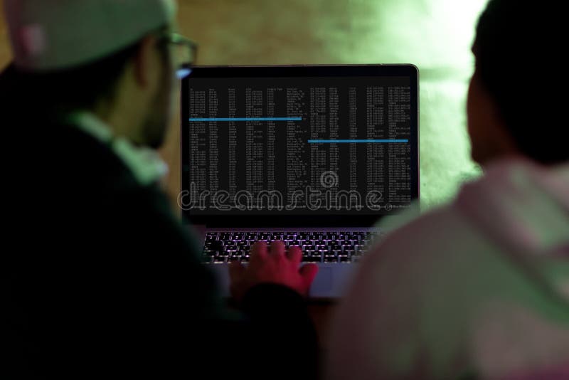 Back View of Two Diverse Male Colleagues Using Laptop with Coding on ...