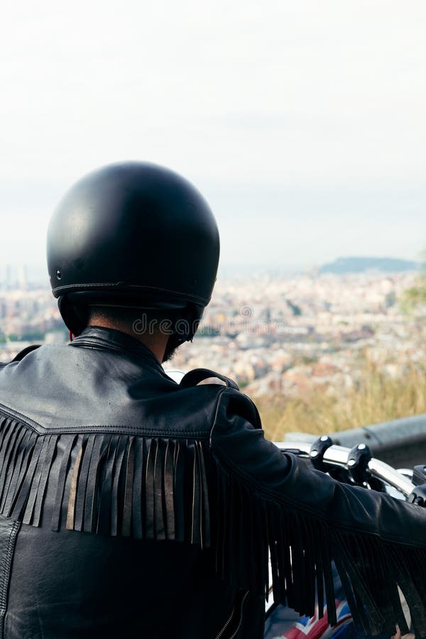 Back View of an Unrecognizable Biker with Helmet Stock Image - Image of ...