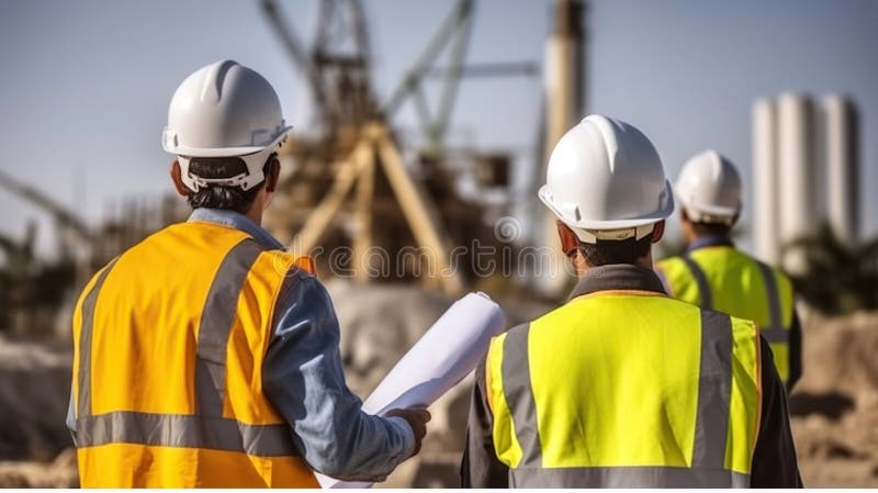 Back View of Unrecognizable Builders and Engineer Vest Standing Near ...
