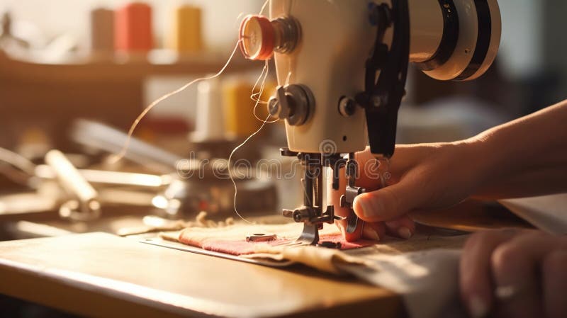 Back View of Unrecognizable Female Tailor Putting Thread into Sewing ...