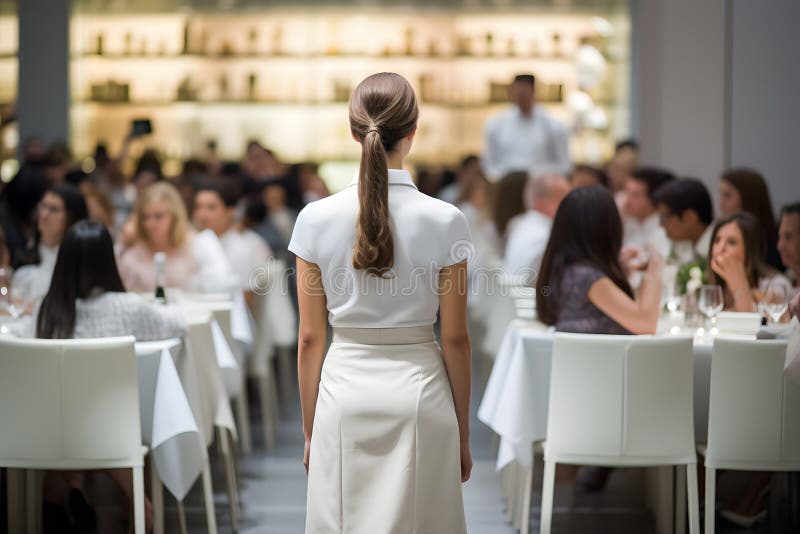 Back View of Waitress in Restaurant Full of People Stock Illustration ...