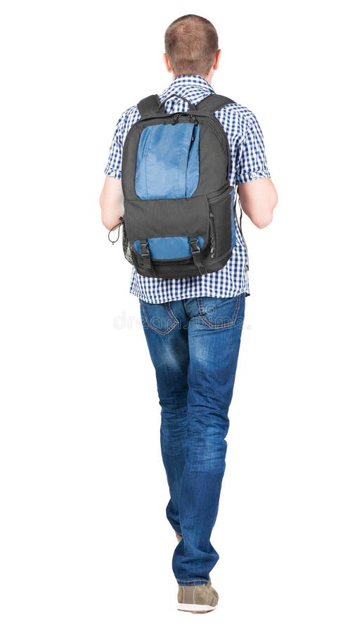 Back View of Walking Man with Backpack. Stock Photo - Image of looking ...