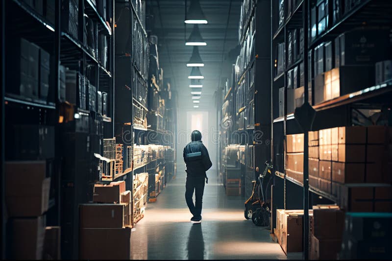 Back View of a Warehouse Worker with a Trolley Stock Illustration ...