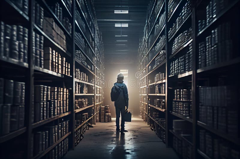 Back View of a Warehouse Worker with a Trolley Stock Illustration ...