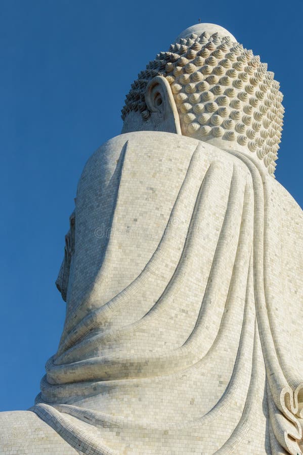 Back View of the White Marble Statue of Big Buddha on Blue Sky ...