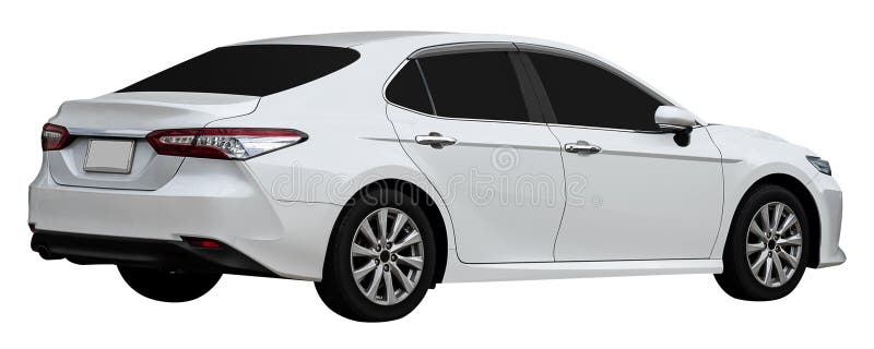 Back View White Sedan Car Isolated on White Background with Clipping ...