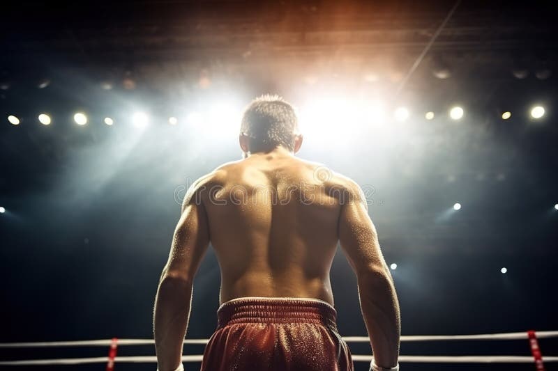 Back View Winner Professional Boxer Fight in Ring Man.illustration ...