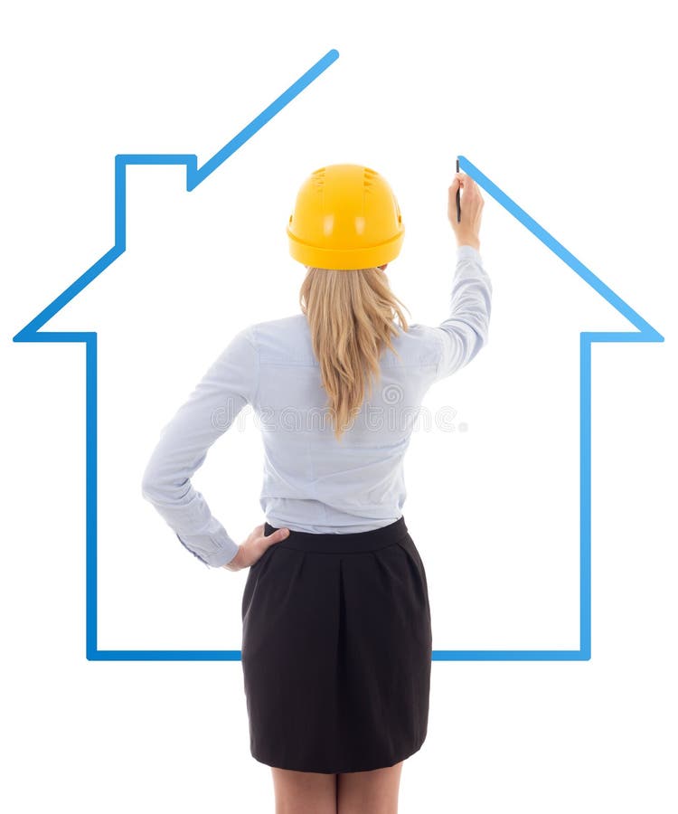 Rear View House Architect White Isolated Woman Stock Photos - Free ...