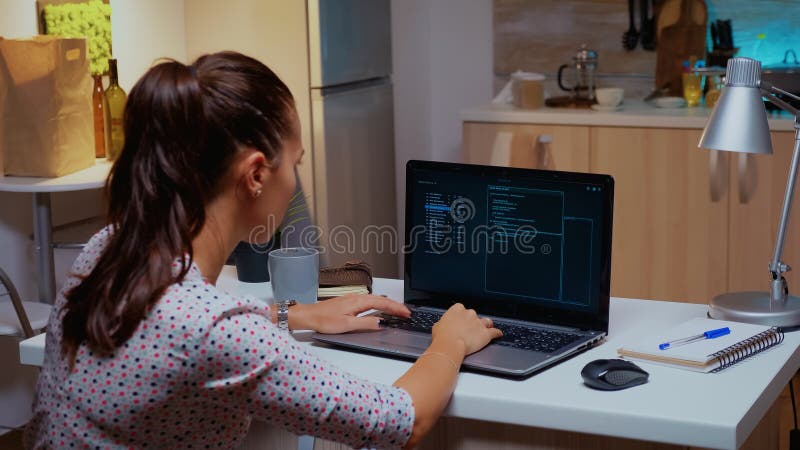 Back View of Woman Hacker Coding a Dangerous Virus Stock Image - Image ...