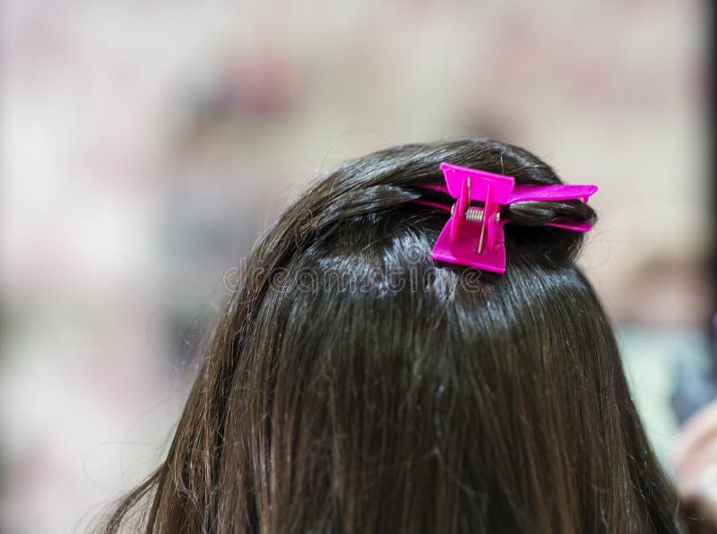 Rear View of a Woman with Hair Clips Stock Photo - Image of fashion ...